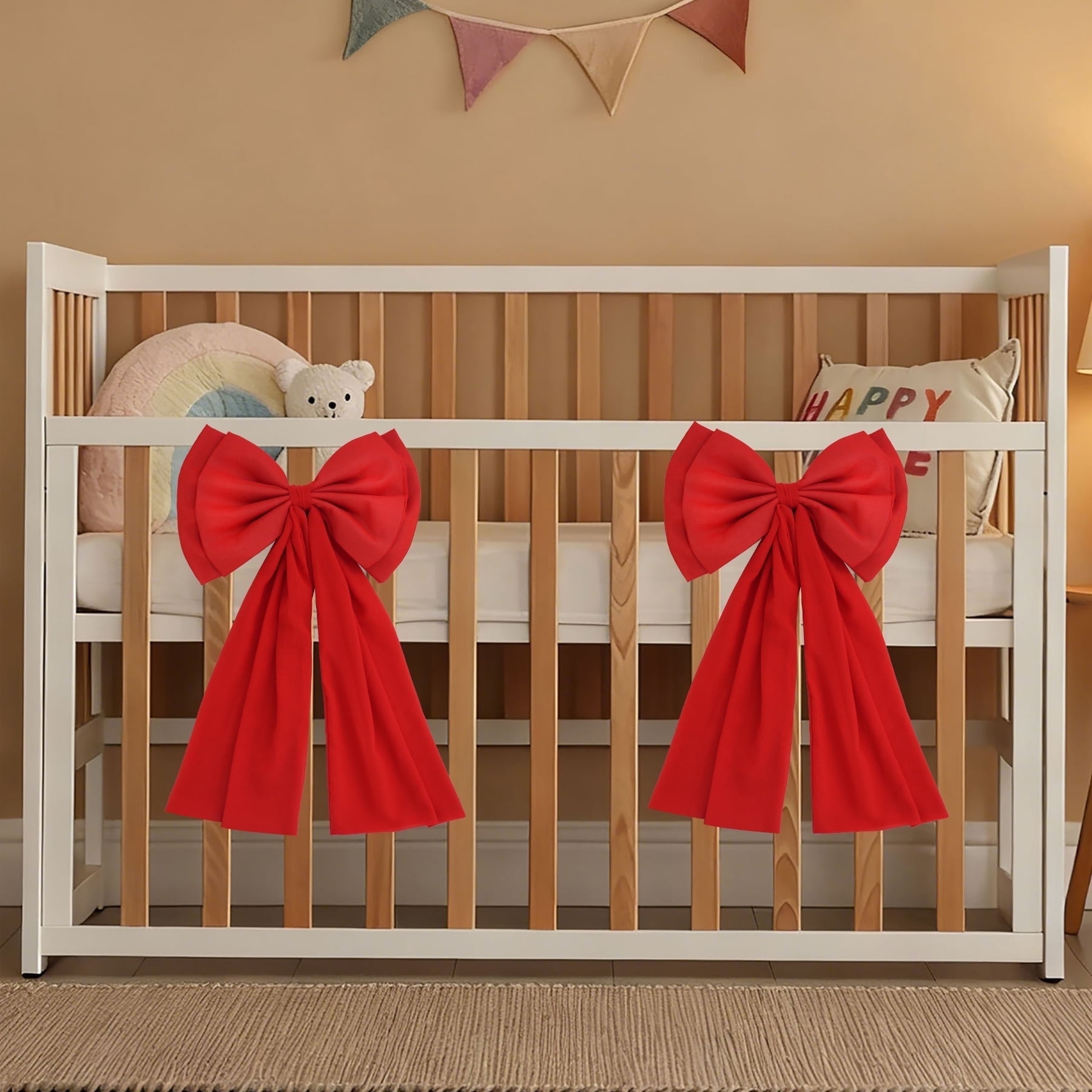 BTIZTLLA 2 Pcs Large Red Bow Decorations Big Satin Bows Hanging Wall ...