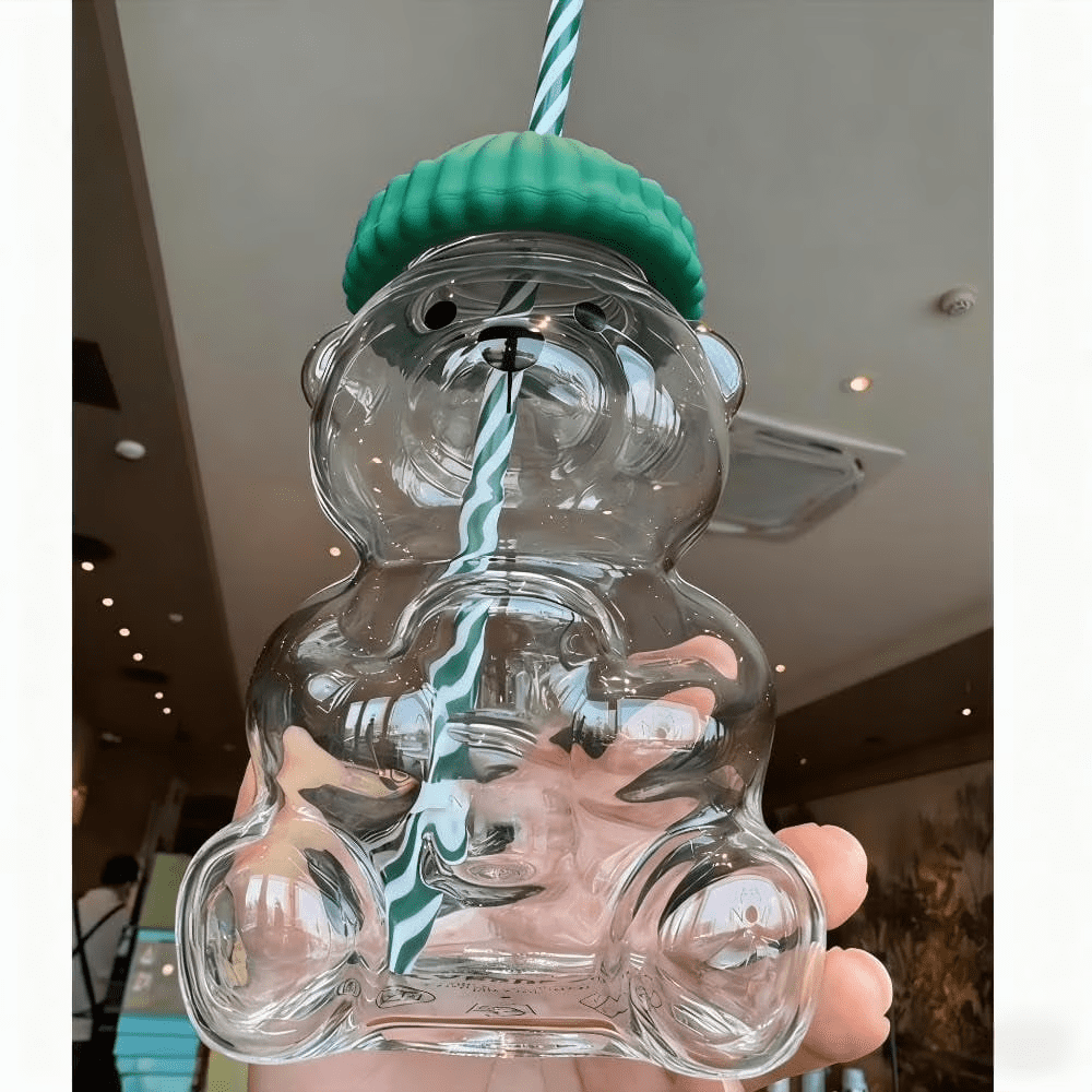 BTIZTLLA 2025 Glass Bear Cup, Honeybear Straw Cup, Glass Cups with Lids ...