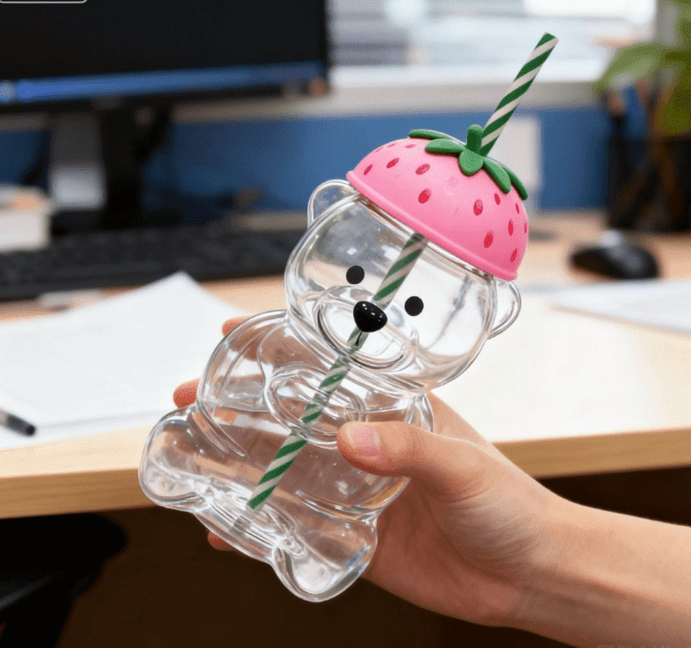 BTIZTLLA 2025 Glass Bear Cup, Honeybear Straw Cup, Glass Cups with Lids ...