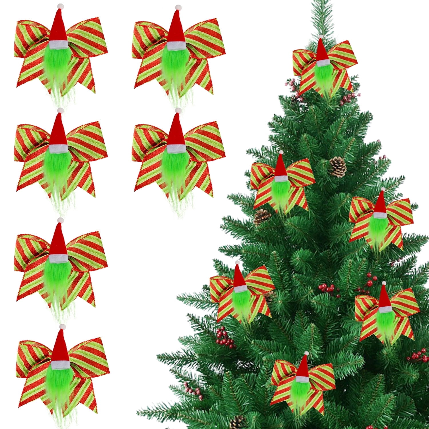 BTIZTLLA Christmas Bows Red Green Polka Dot Velvet Fluffy Ornaments for ...