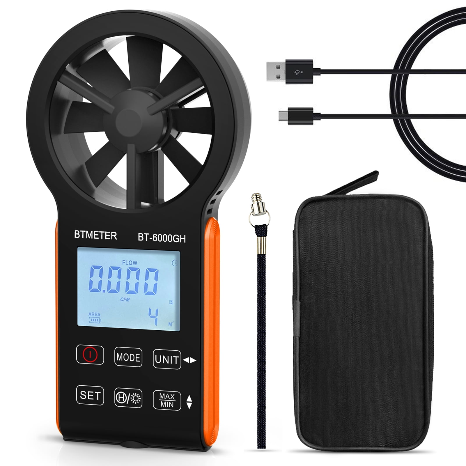 BTMETER BT-6000GH Anemometer Handheld Air Flow Meter, Touch Button ...