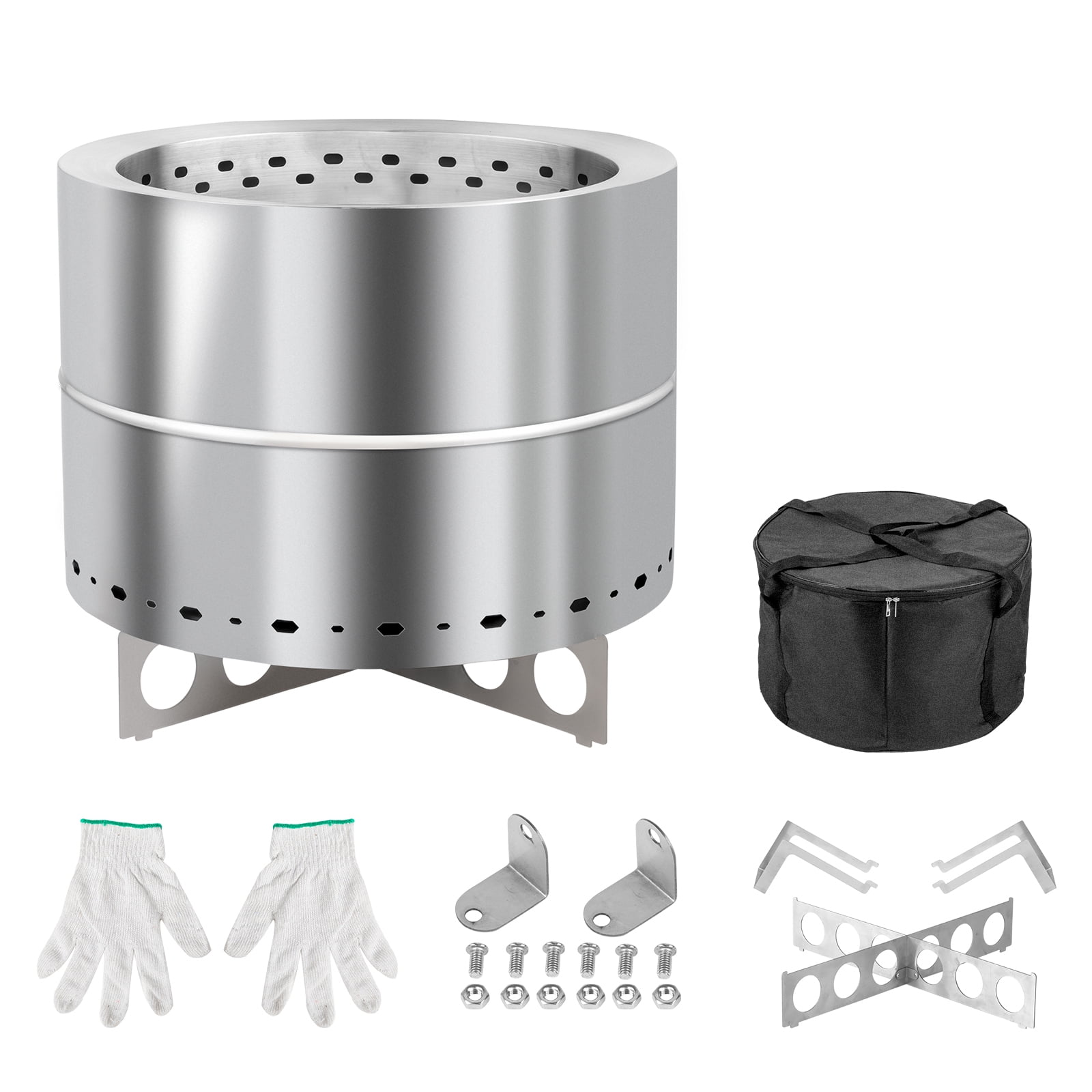 SHINPT 19.3 x 19.3 x 16.7in Stainless Steel Smokeless Fire Pit with ...