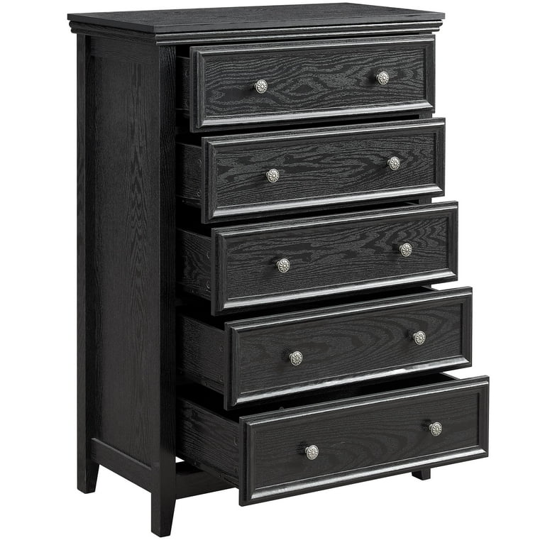 PAPROOS 5 Drawer Dresser Modern Farmhouse Chest of Drawers Clothes Storage Closet Organizers 4 Drawers Cabinet for Bedroom Black