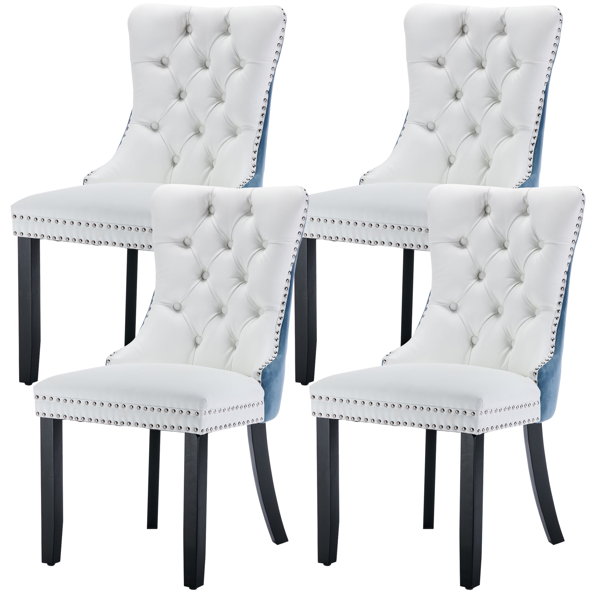 Legahome 4 Pcs Dining Chairs Set Pu Leather And Velvet Dining Chairs