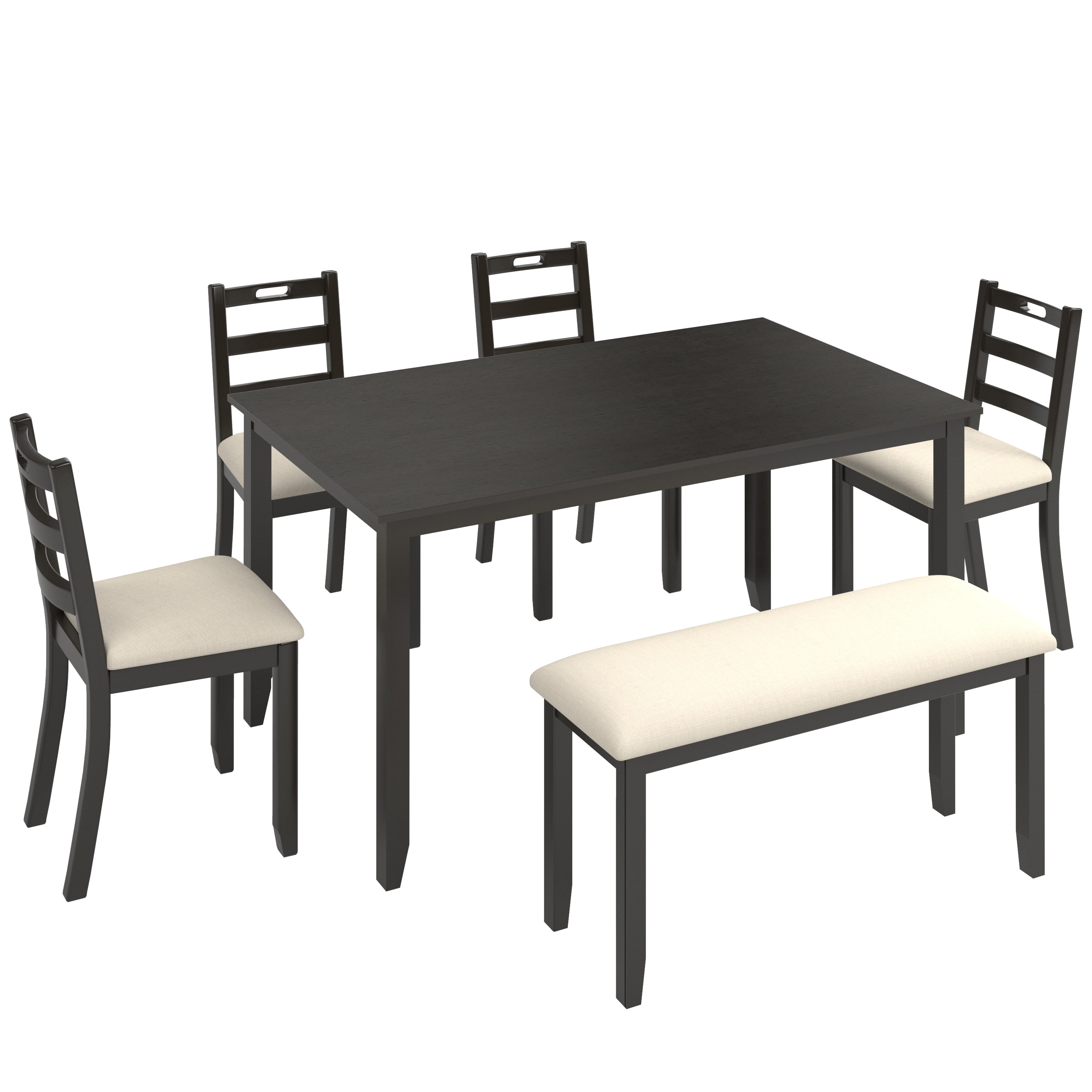 BTMWAY 6 Piece Dining Table Set, Solid Wood Family Dining Room Set with ...