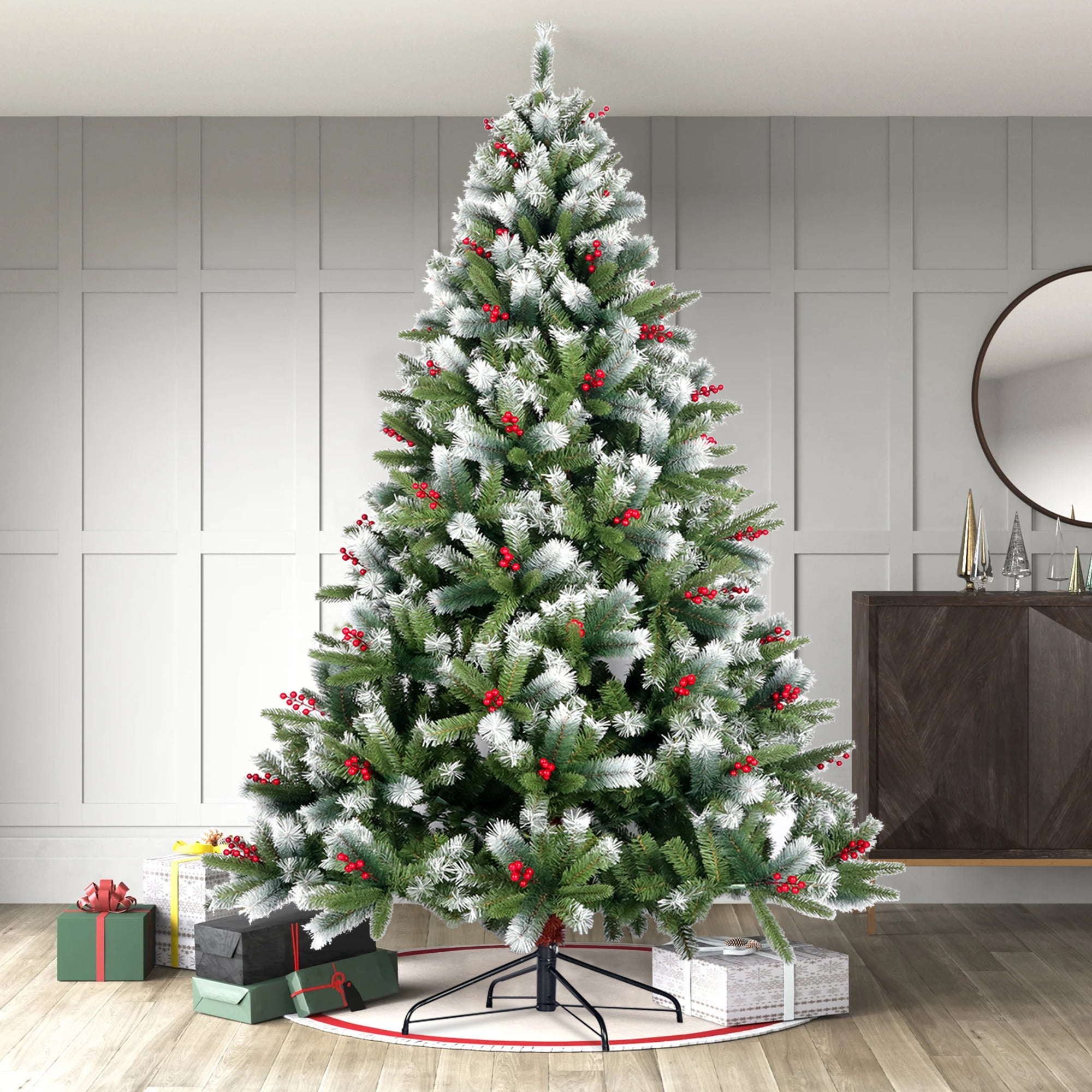 BTMWAY 7.5FT Artificial Christmas Tree with 1400 Branch Tips and Cones ...