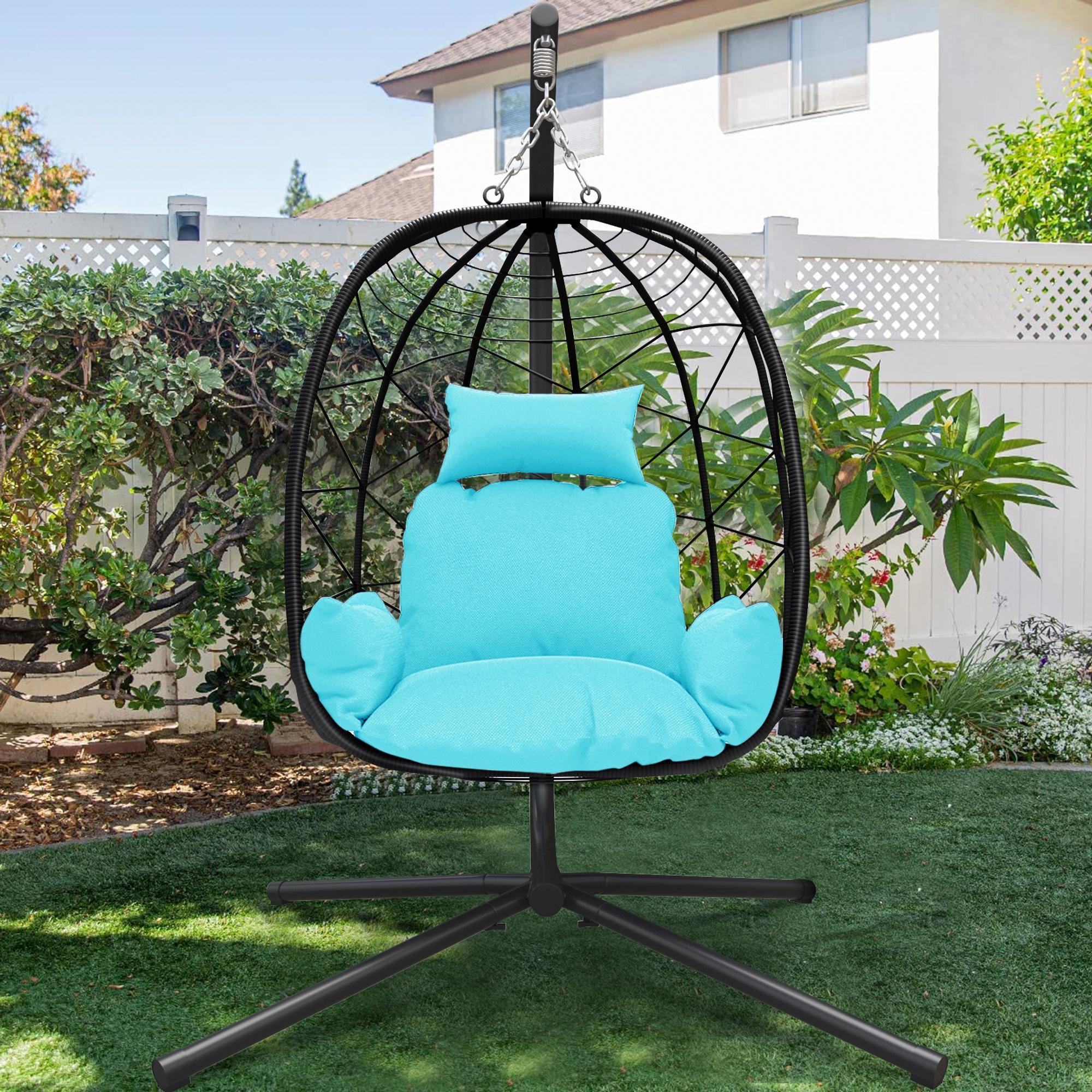 BTMWAY Wicker Egg Chair, Indoor/Outdoor Swing with Stand, UV-Resistant ...