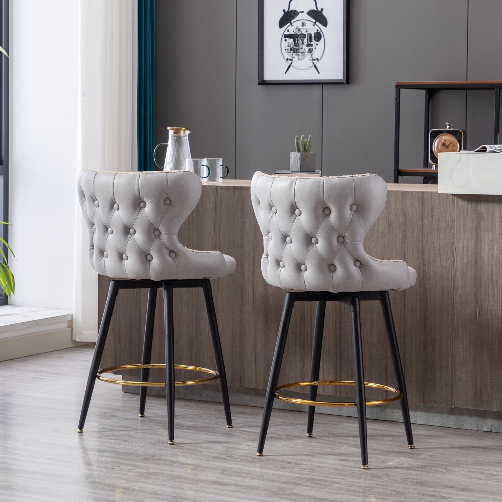Btmway Counter Height Bar Stools Set Of 2 180° Swivel Upholstered Bar