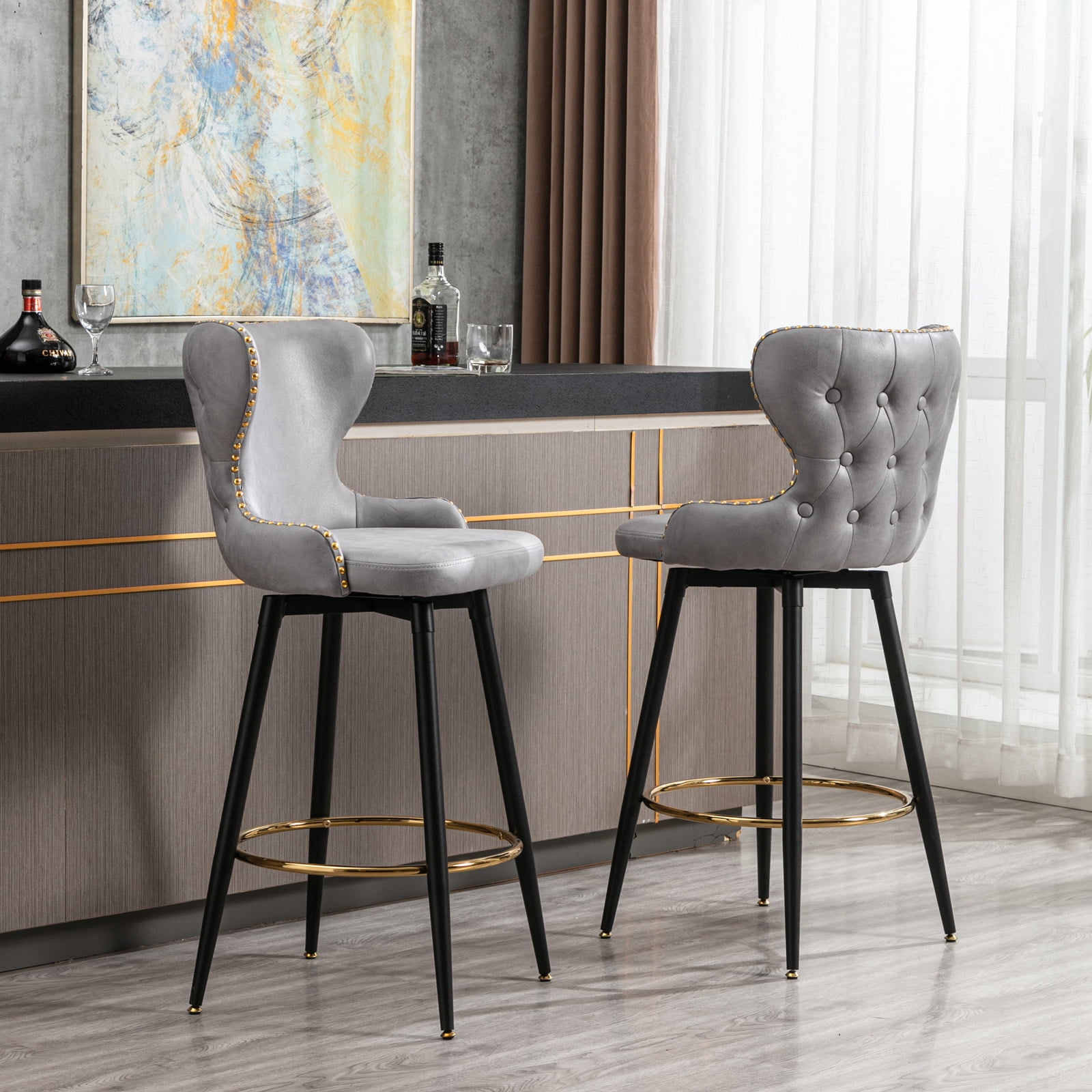 BTMWAY Counter Height Upholstered Bar Stools Set of 2, Modern Bar ...