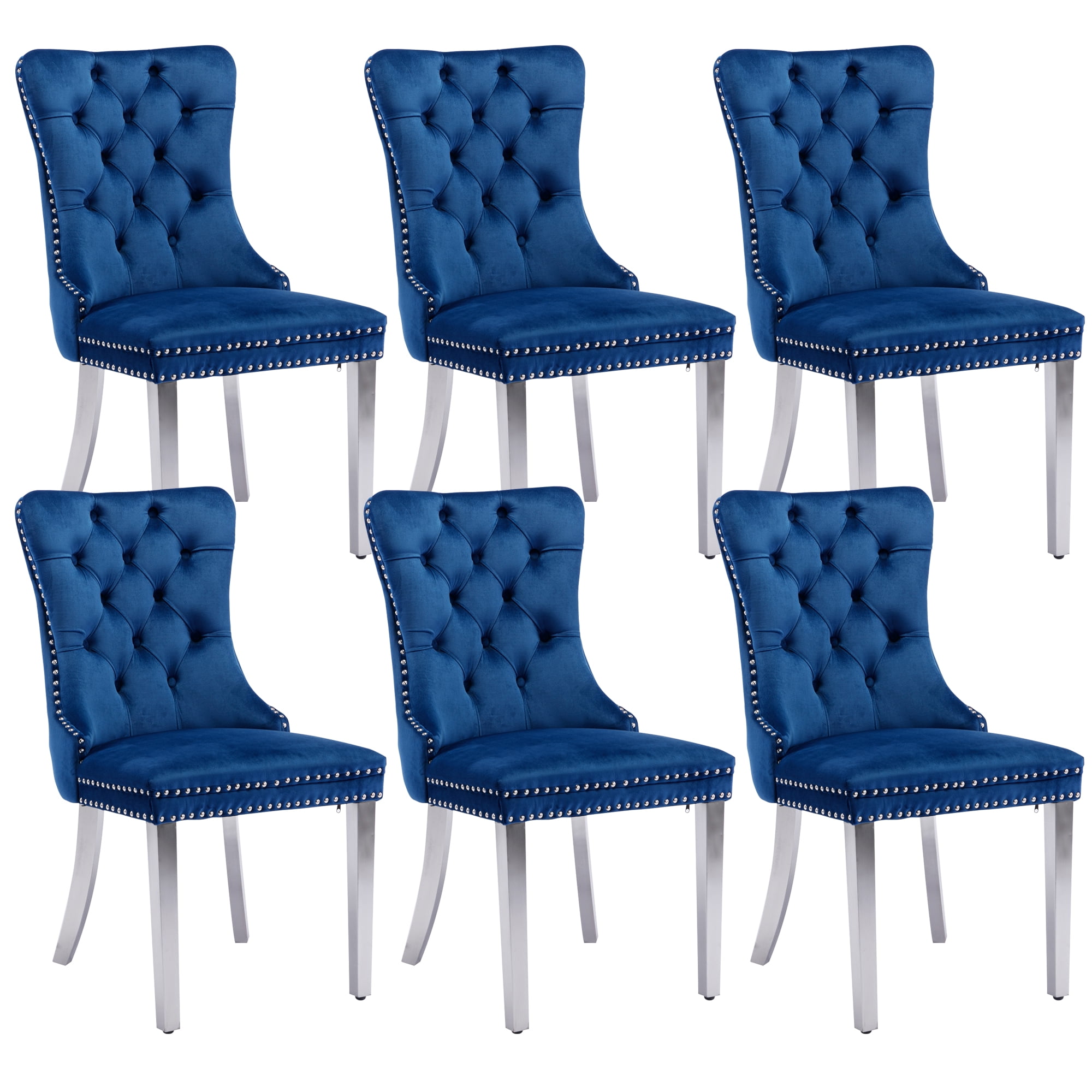 LegaHome 6-Piece Modern Velvet Dining Chairs Set, Blue Upholstered with ...
