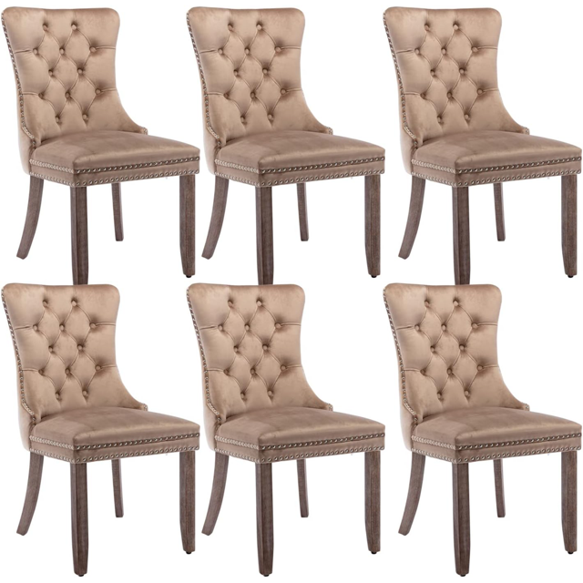 Btmway 6 Piece Modern Velvet Dining Chairs Upholstered Nailhead Trim