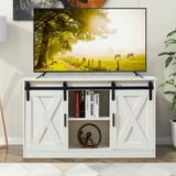 BTMWAY Farmhouse Modern Media Decor, Barn Door TV Stand & Storage ...