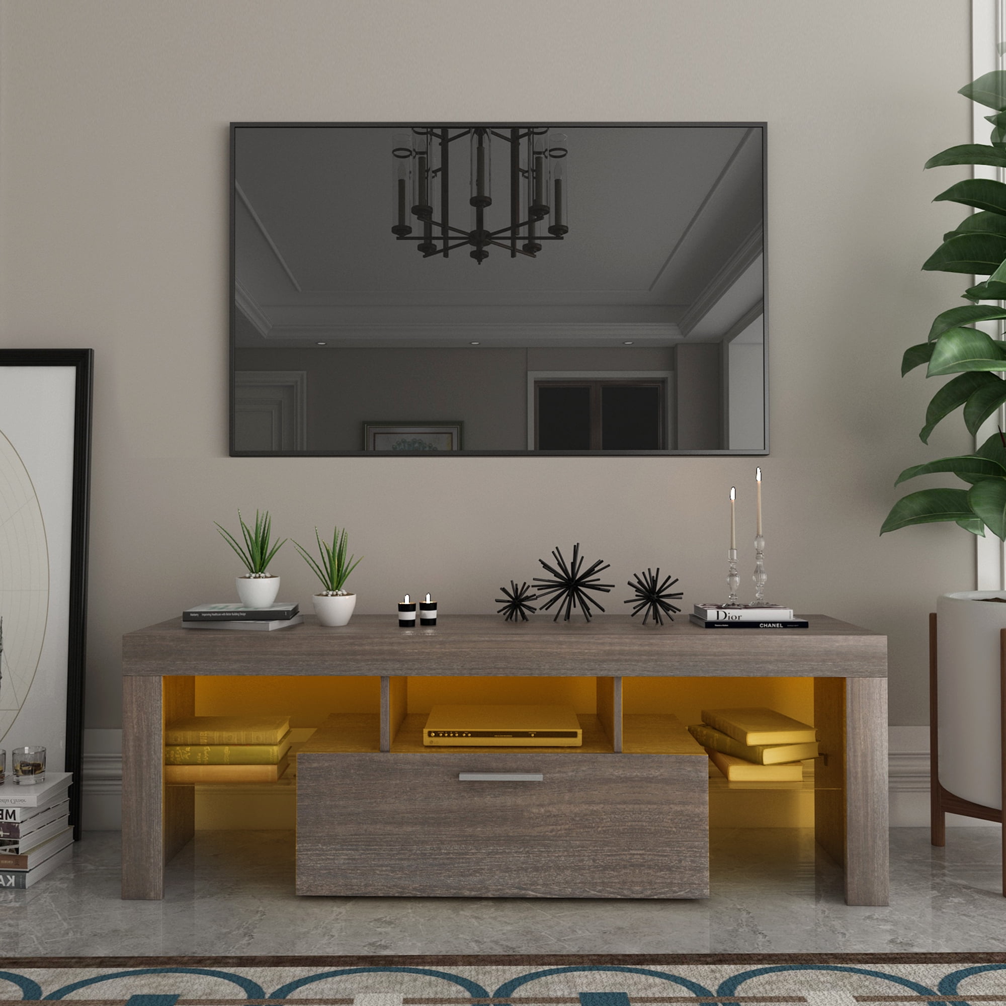 BTMWAY Farmhouse TV Console Table, Living Room Wooden TV Stand for 32 ...