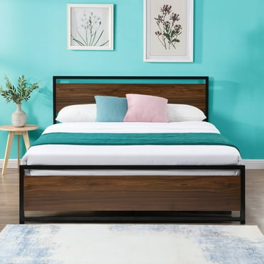 Plank+Beam Farmhouse Full Size Bed Frame with Headboard, Solid Wood ...