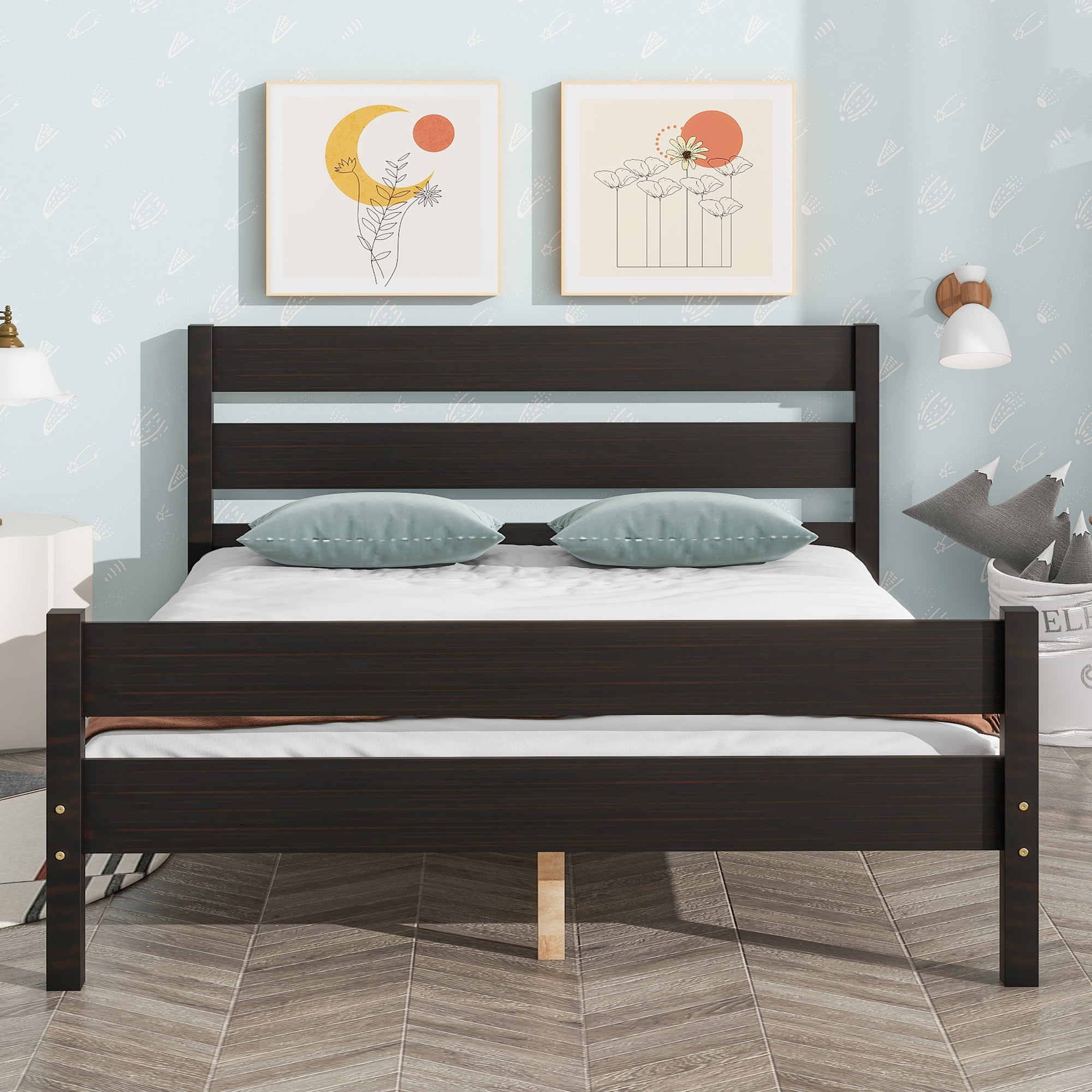 BTMWAY Full Platform Bed Frame, Heavy Duty Wood Platform Bed Frame with ...