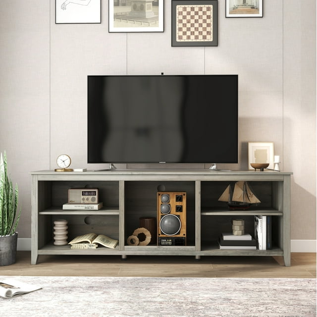 BTMWAY Gray TV Stand for 75 Inch TV, New Upgraded TV Console Table with ...