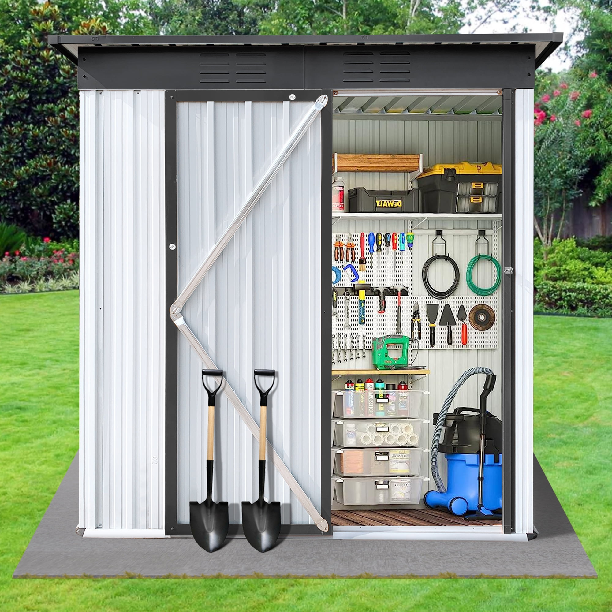 5' x 3' Outdoor Storage Metal Shed, BTMWAY Outdoor Storage Shed with ...