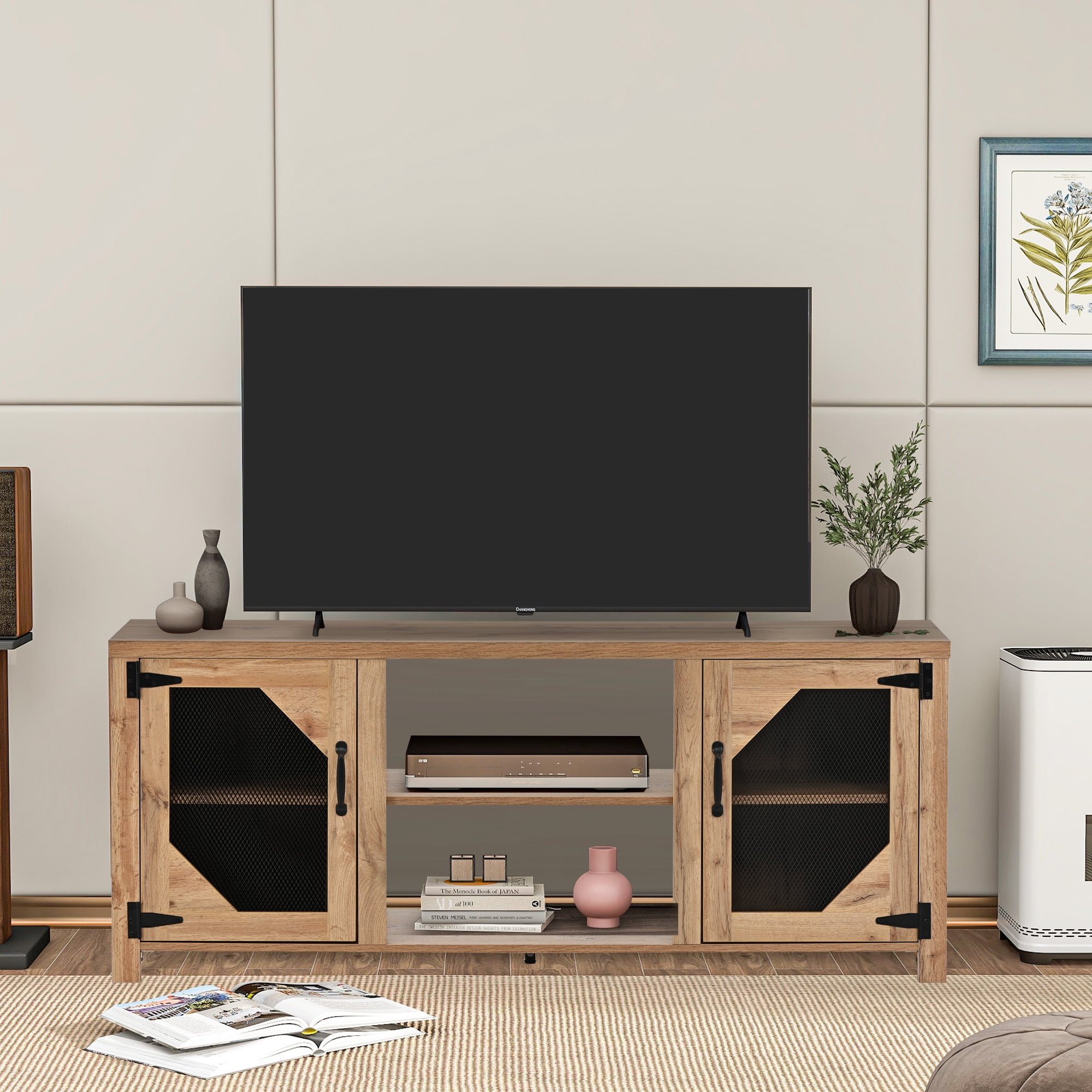 BTMWAY Modern TV Stand for 65'' TV with 2 Large Storage Cabinet and ...
