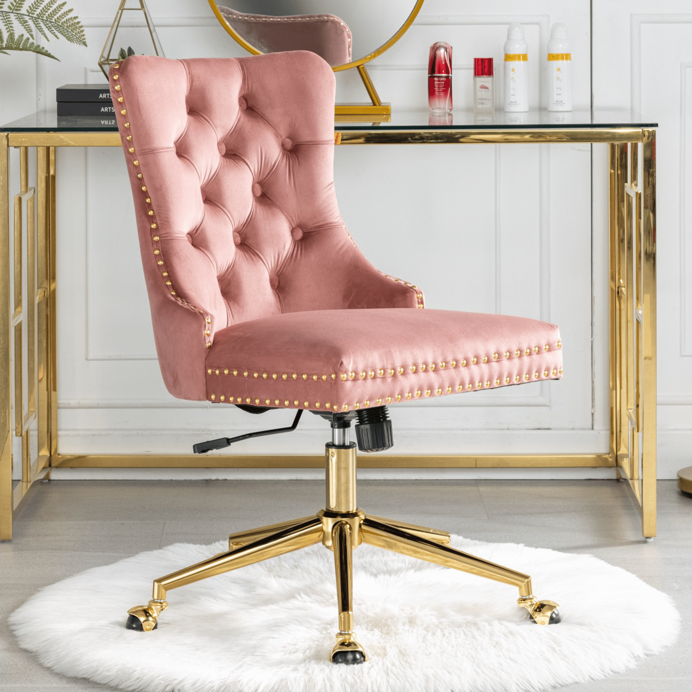 BTMWAY Office Chair, Velvet Upholstered Tufted Button Home Office Chair ...