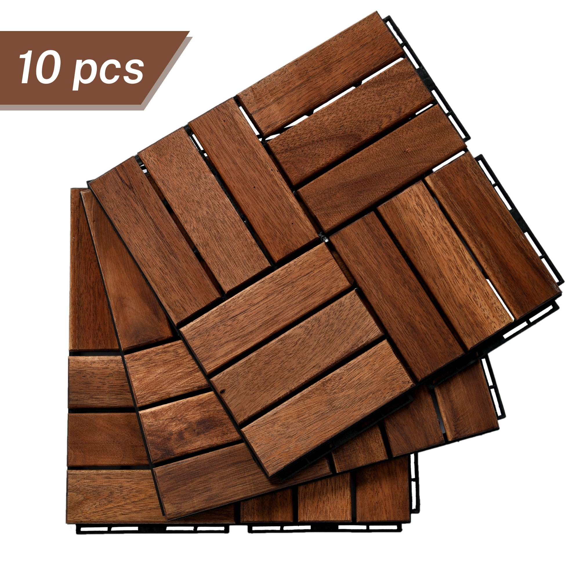 BTMWAY Outdoor Wood Interlocking Flooring Tiles, 12"x12" Solid Acacia ...