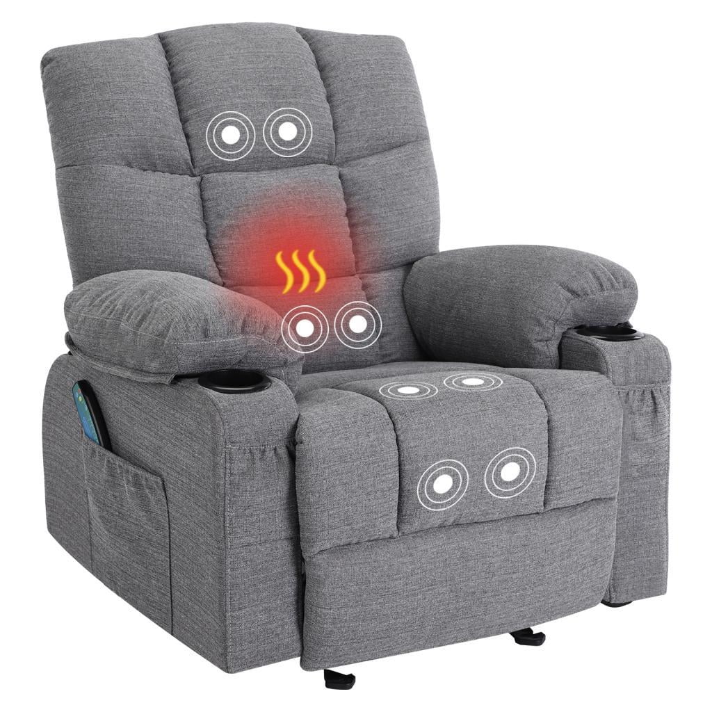 BTMWAY Velvet Fabric Vibrating Massage Recliner Chair with Cup Holder ...