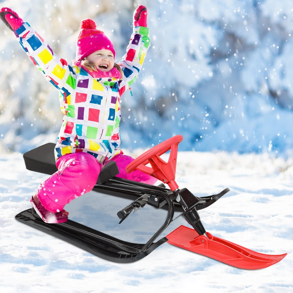 BTMWAY Snow Racer Sled for Kids Teens Adults, Steering Ski Sled with ...