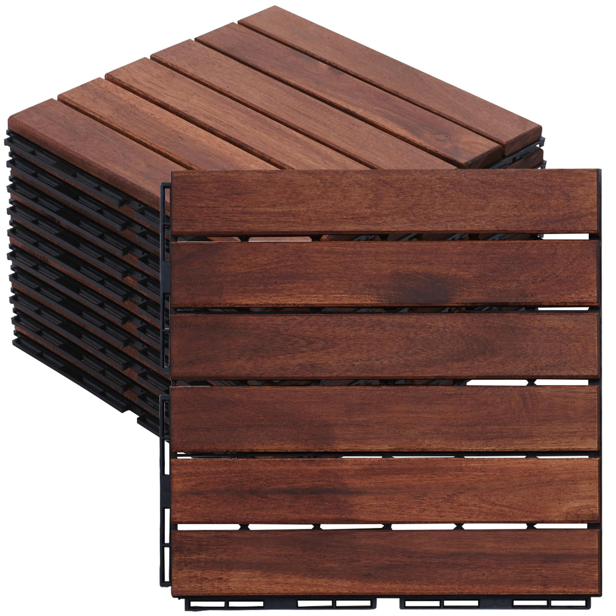 BTMWAY Solid Wood Patio Deck Tiles, Pack of 10, 12"x12" Square ...
