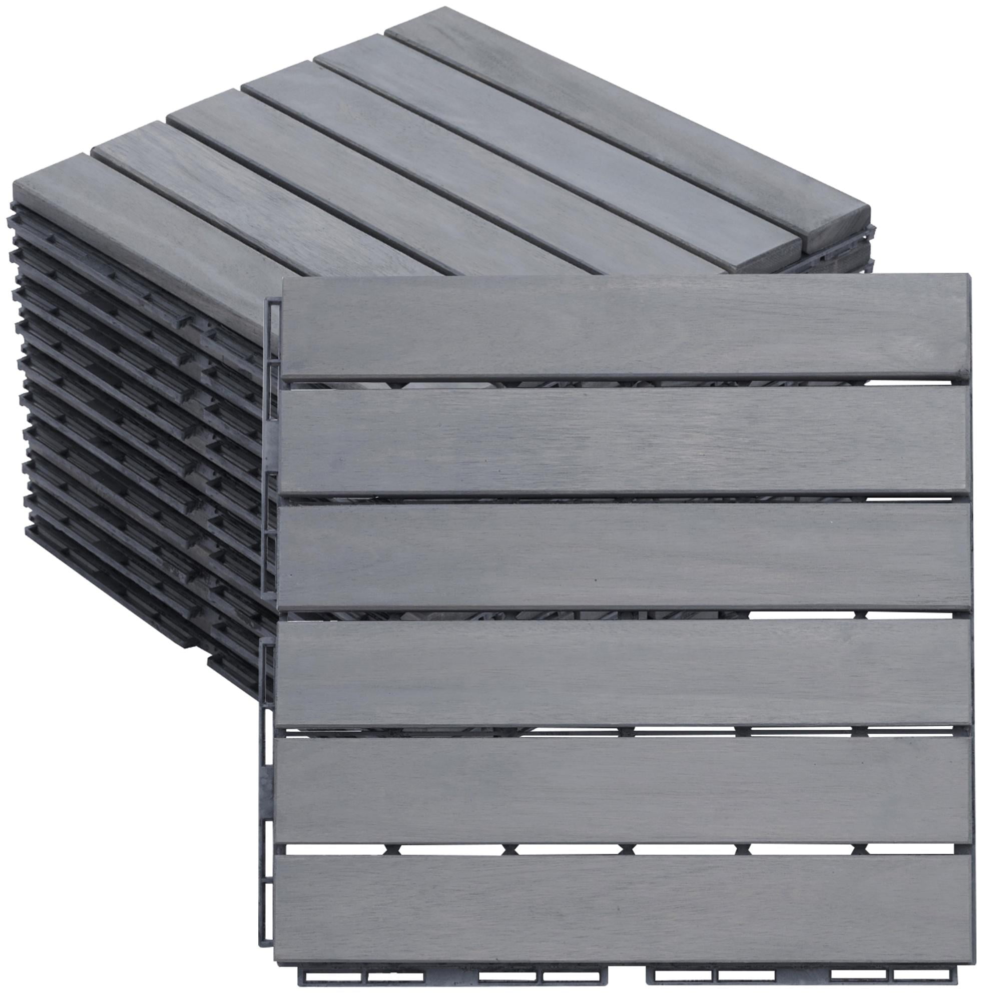 BTMWAY Solid Wood Patio Deck Tiles, Pack of 10, 12"x12" Square ...