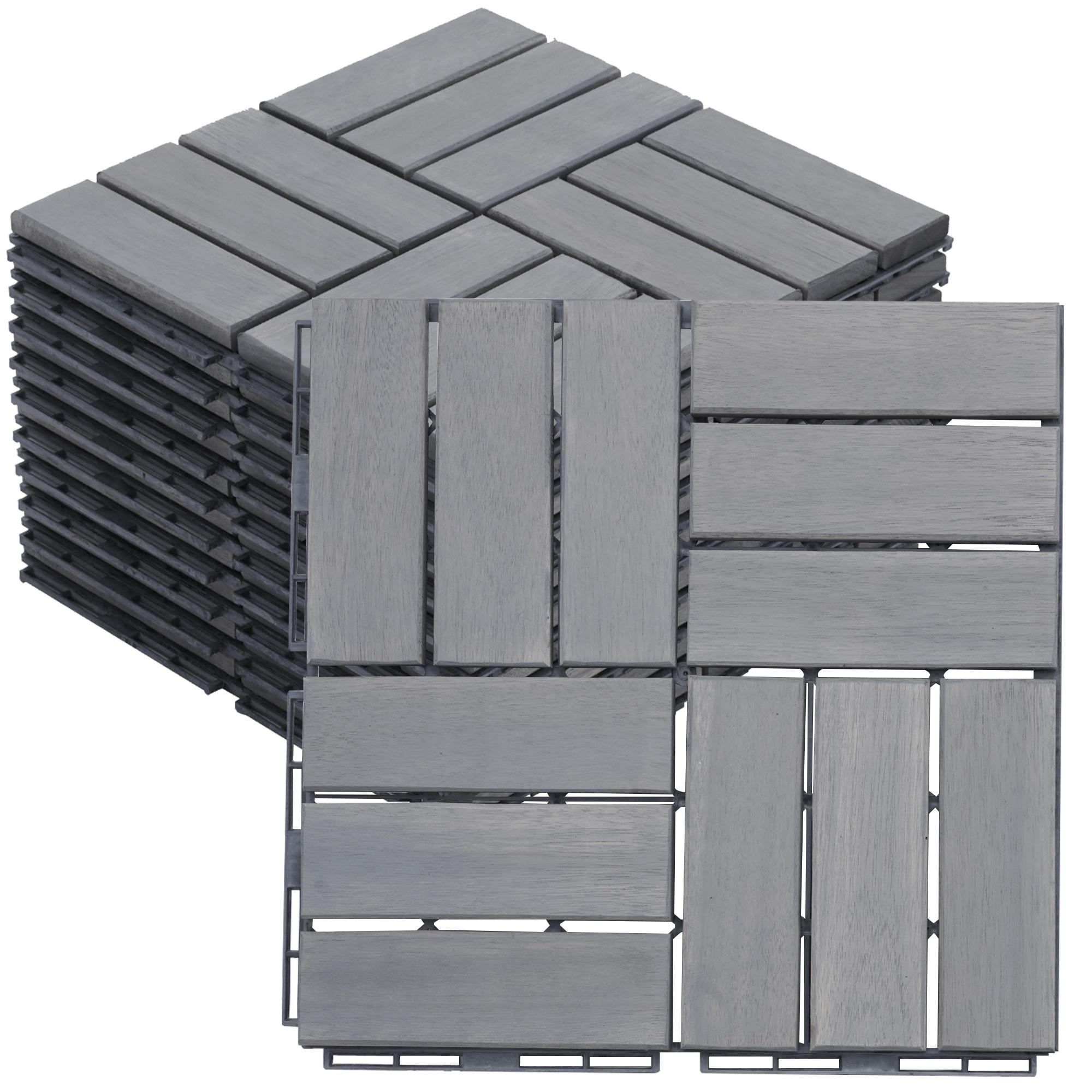 BTMWAY Solid Wood Patio Deck Tiles, Pack of 30, 12"x12" Square ...