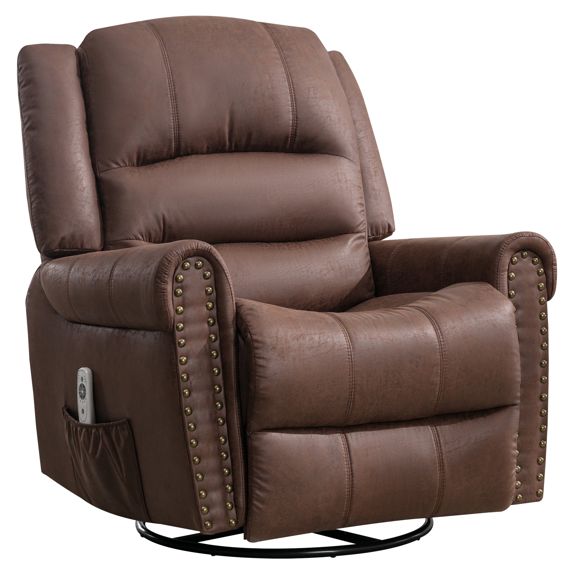 BTMWAY Swivel Recliner Chair, PU Leather Ergonomic Lounge Chair with ...