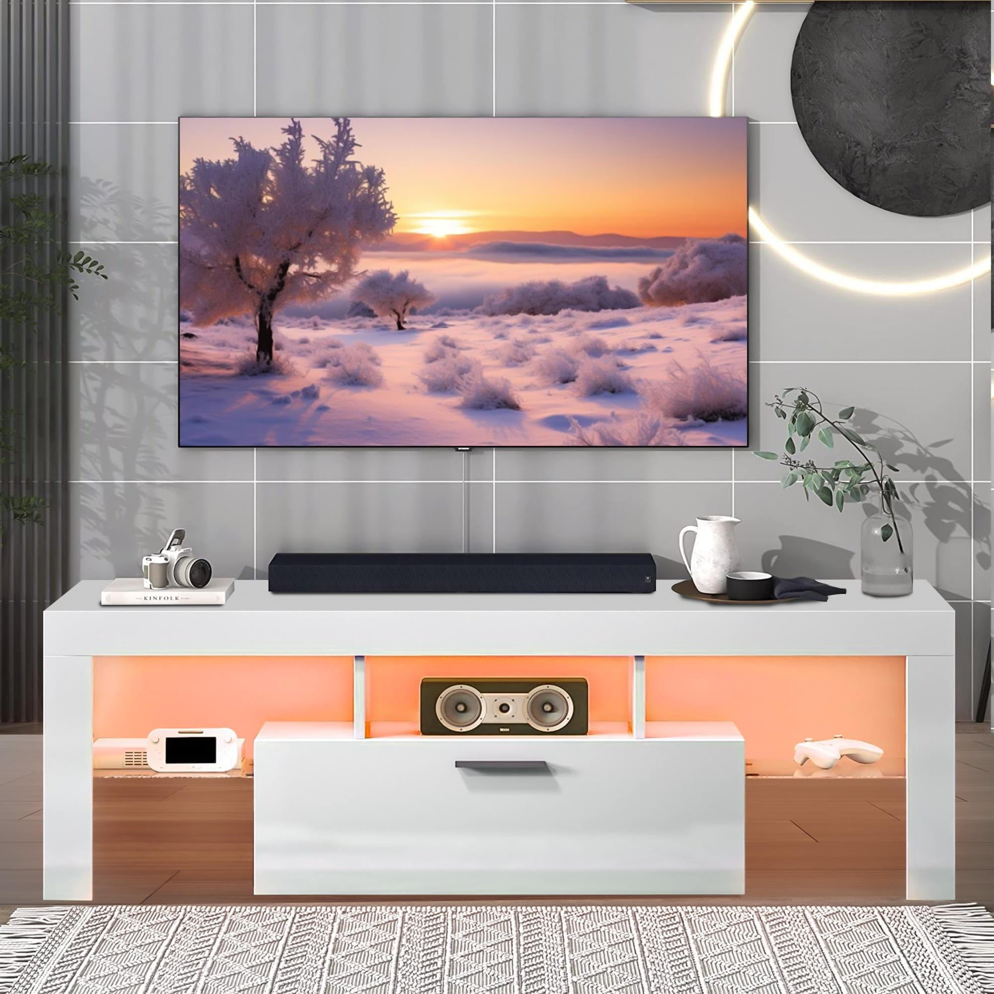 BTMWAY TV Stand for 55 Inch TV, Modern High Glossy TV Stand Console ...