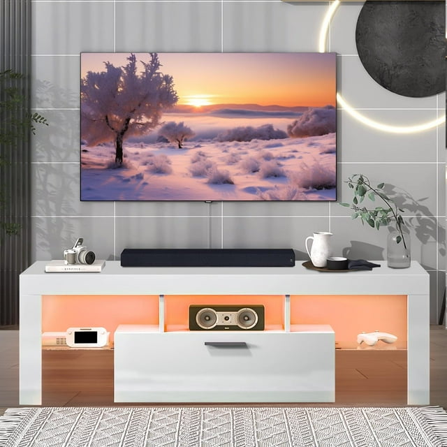 BTMWAY TV Stand for 55 Inch TV, Modern High Glossy TV Stand Console ...