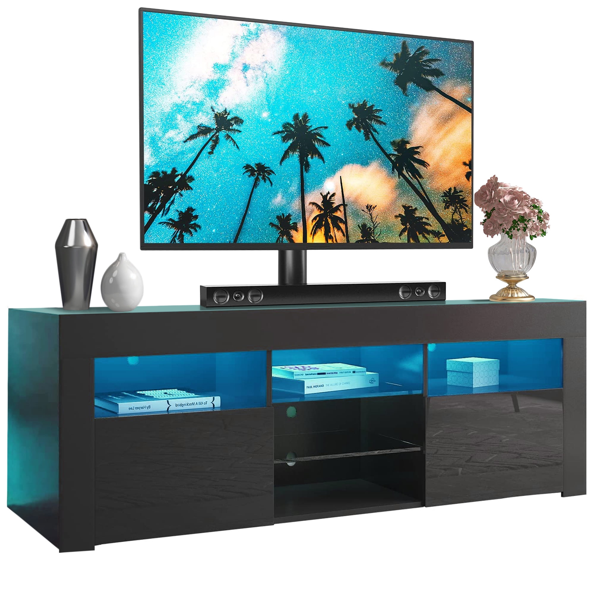 BTMWAY TV Stand for 65 Inch TV, Modern TV Console Table with 6 Color ...