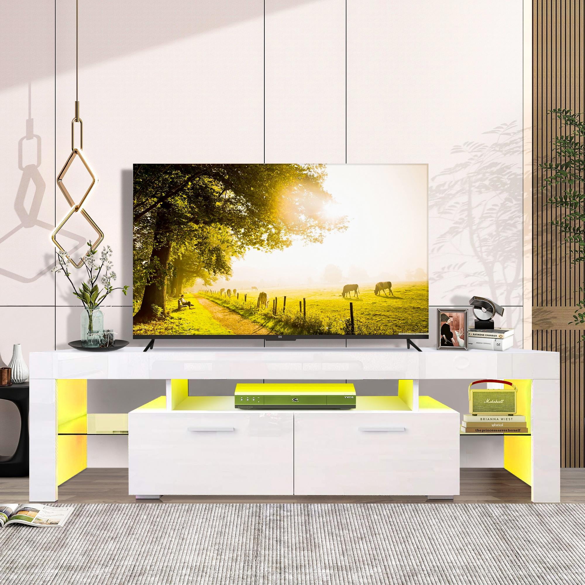 BTMWAY TV Stand for 70 Inch TV, Modern High Glossy Television Console ...