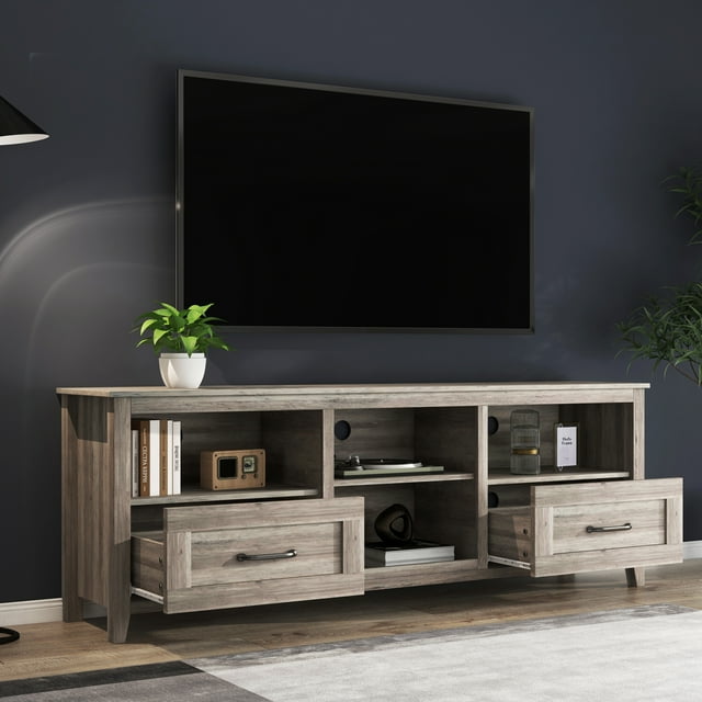 BTMWAY TV Stand for 75 Inch TV, New Upgraded TV Cabinet with 2 Drawers ...