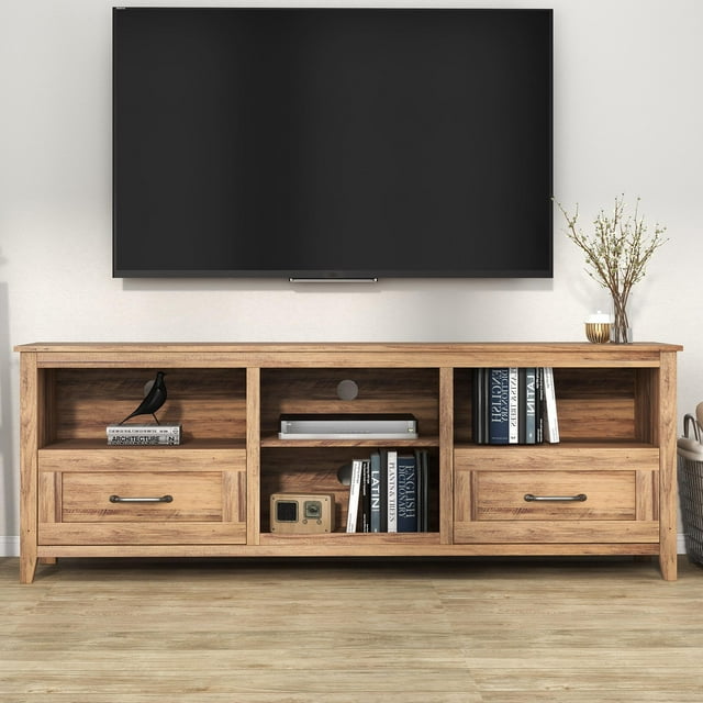 BTMWAY TV Stand for 75 Inch TV, New Upgraded TV Cabinet with 2 Drawers ...