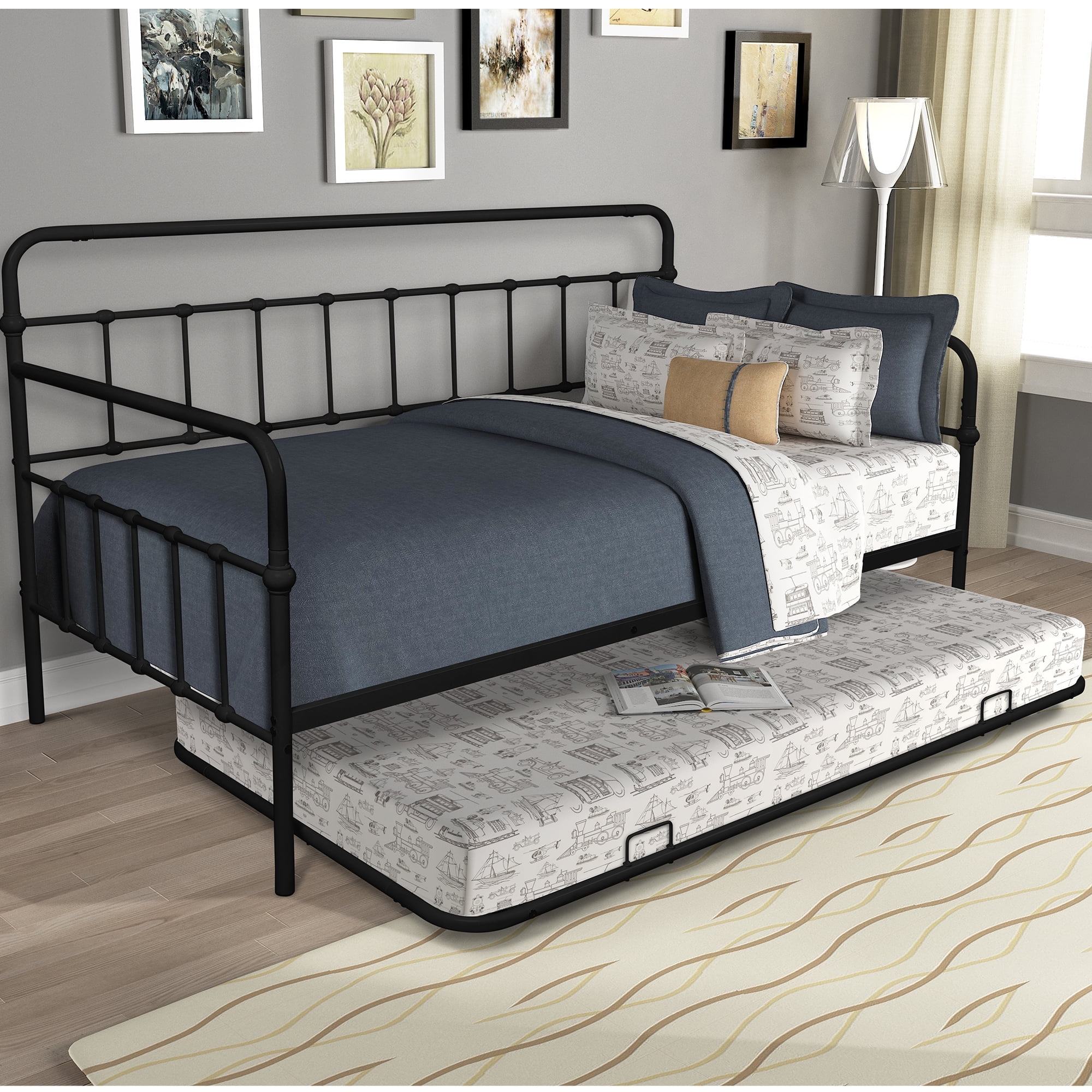 BTMWAY Twin Daybed with Pull Out Trundle, Metal Frame, Ideal for Small ...