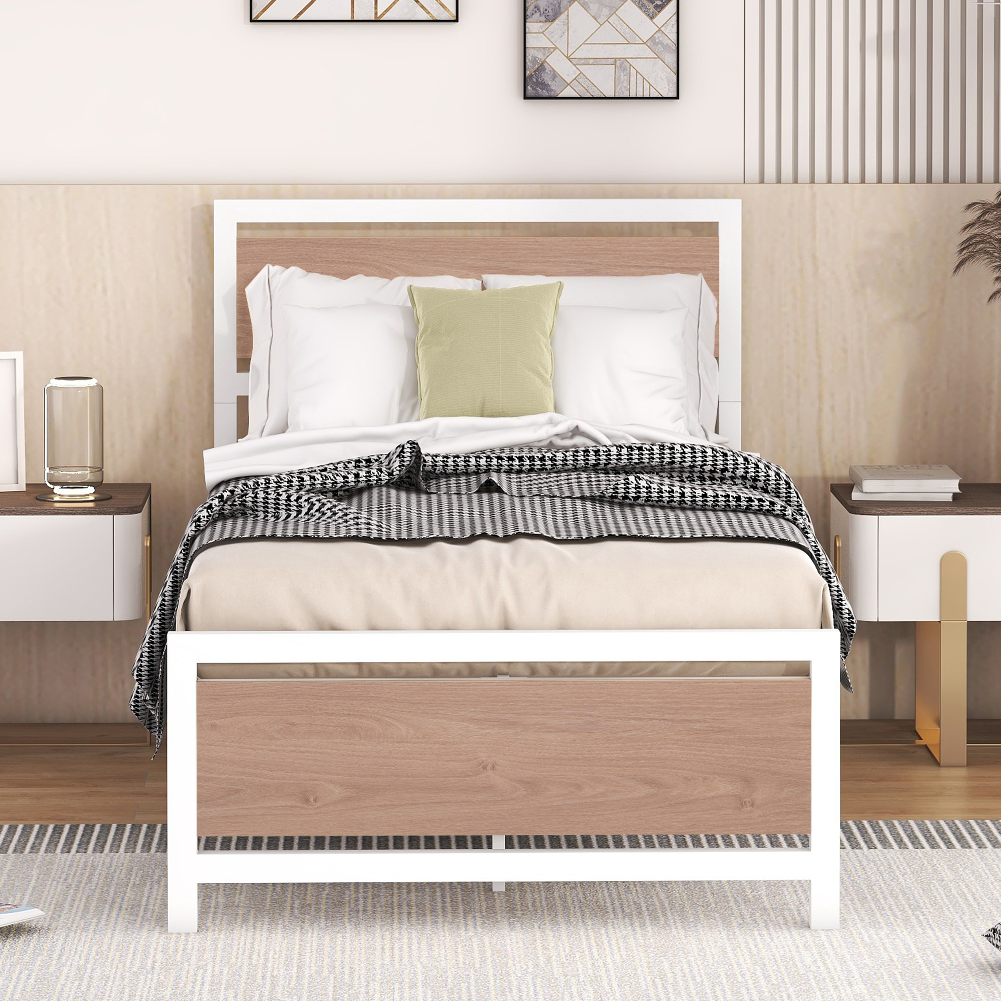 BTMWAY White Metal Bed Frame Twin Size, Twin Platform Bed with ...