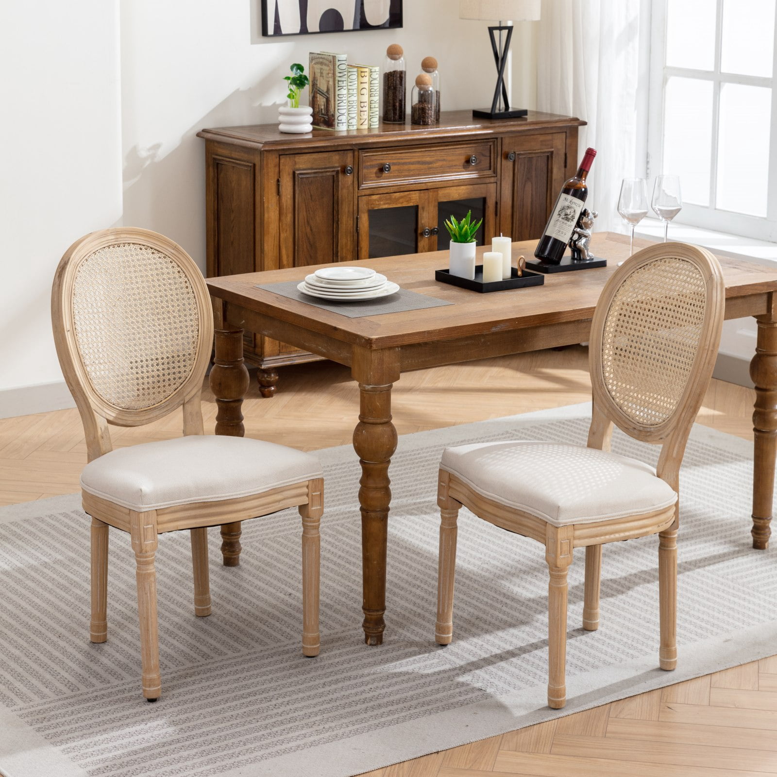 BTMWAY Upholstered Dining Chairs Set of 2, Modern Linen Fabric Dining ...