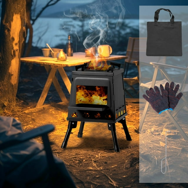 BTMWAY Wood Burning Camp Stove, Portable Cast Iron Camping Wood Stove ...