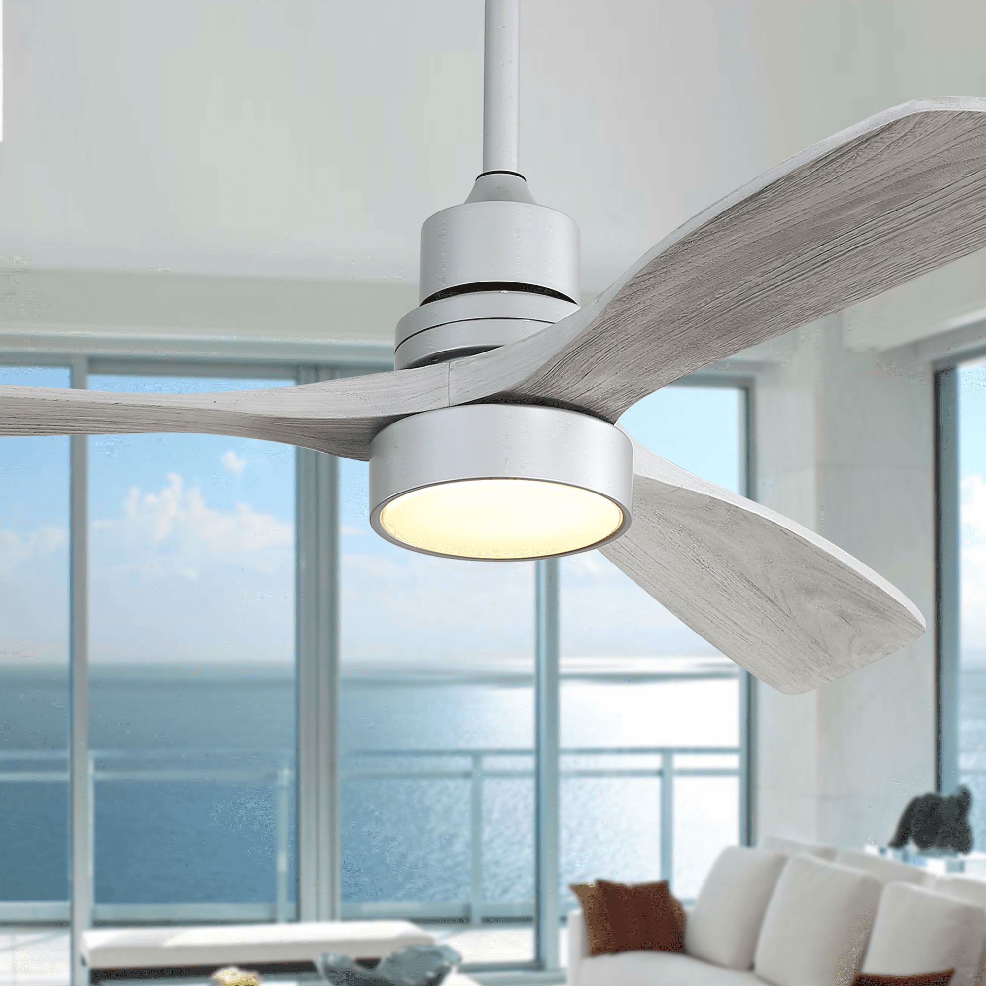 BTMWAY Wood Ceiling Fan with Adjustable Lights, 52'' Farmhouse 3 Solid ...