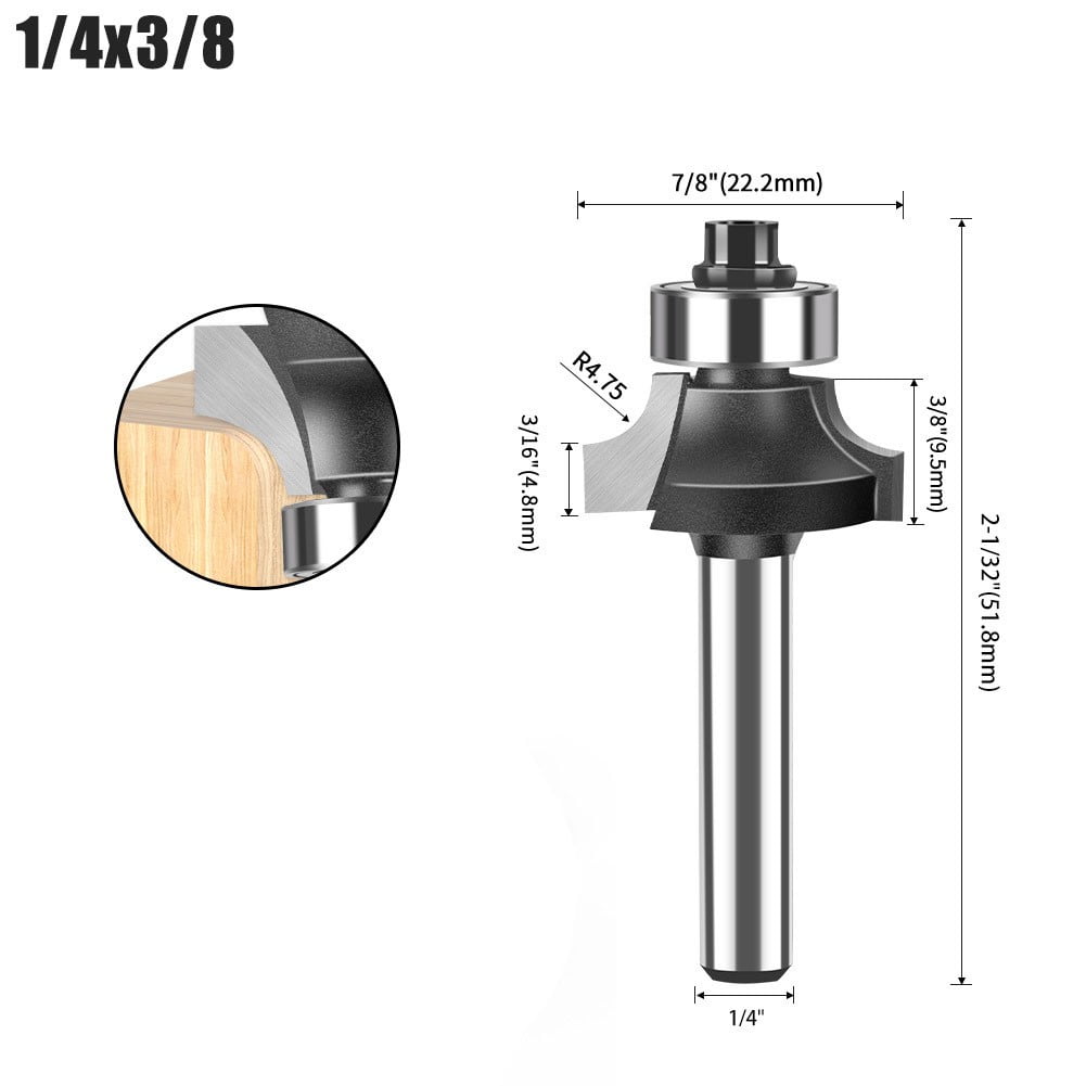 BTOER 1/4 shank Corner Round Over Router Bit with BearingMilling Cutter ...