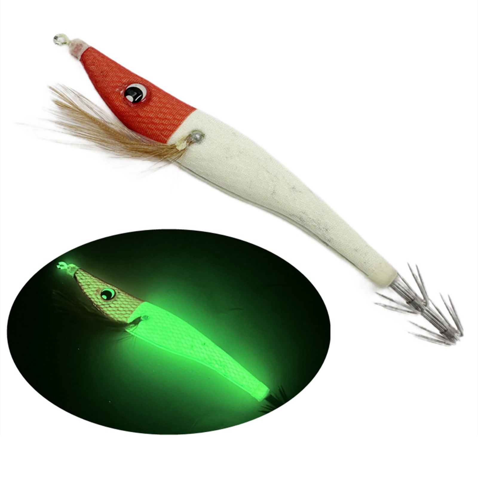 BTOER 120g Fishing bait Luminous Wooden Shrimp Squid Hook fake bait ...