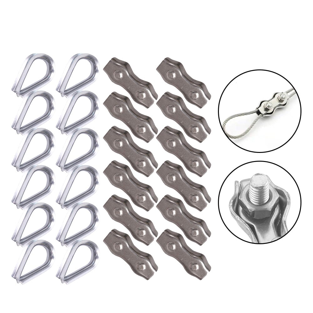 BTOER 12PCS Duplex Clamp and Wire Rope Thimble Kit 304 Stainless Steel ...