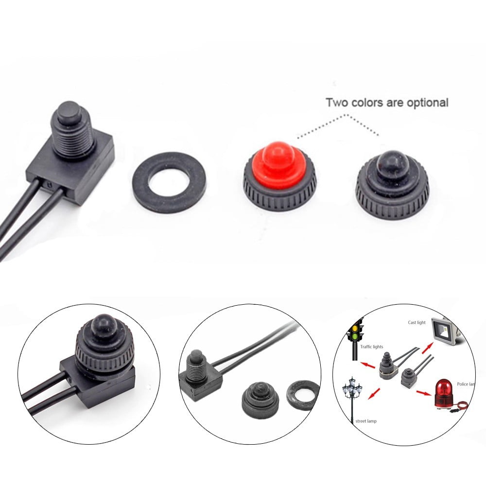 BTOER 12V Waterproof Latching Push Button On-Off Switch With Wire Black ...