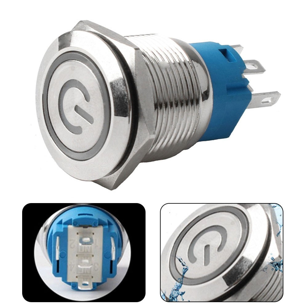 BTOER 19mm Metal Push Button Switch with Power LED 12V Self-locking Button Switch IP66 - Walmart.com