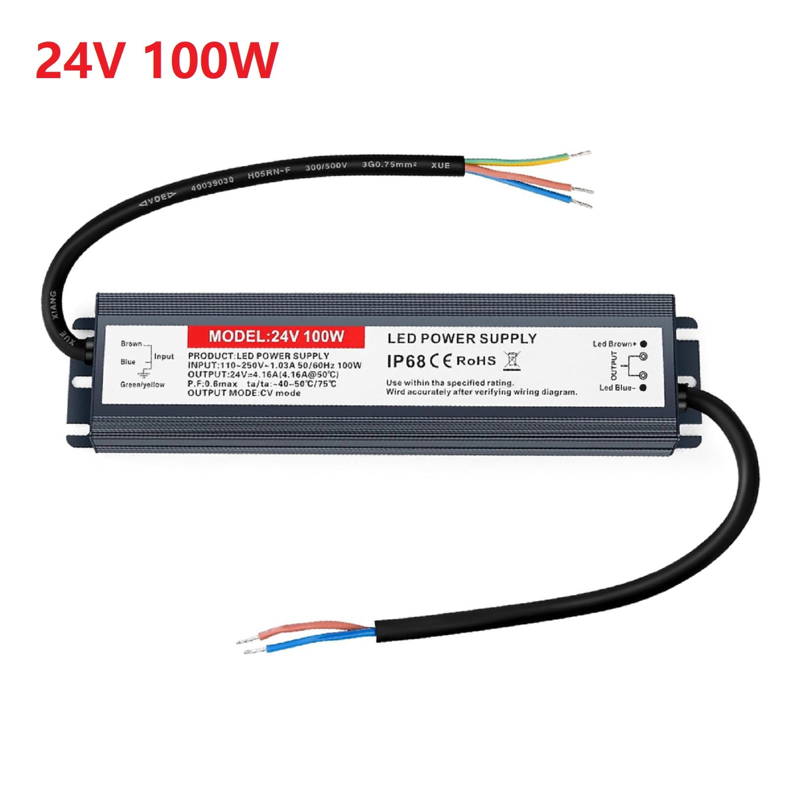 BTOER 24V 4.1A Power Supply Transformer 100W LED Driver Waterproof IP68 ...