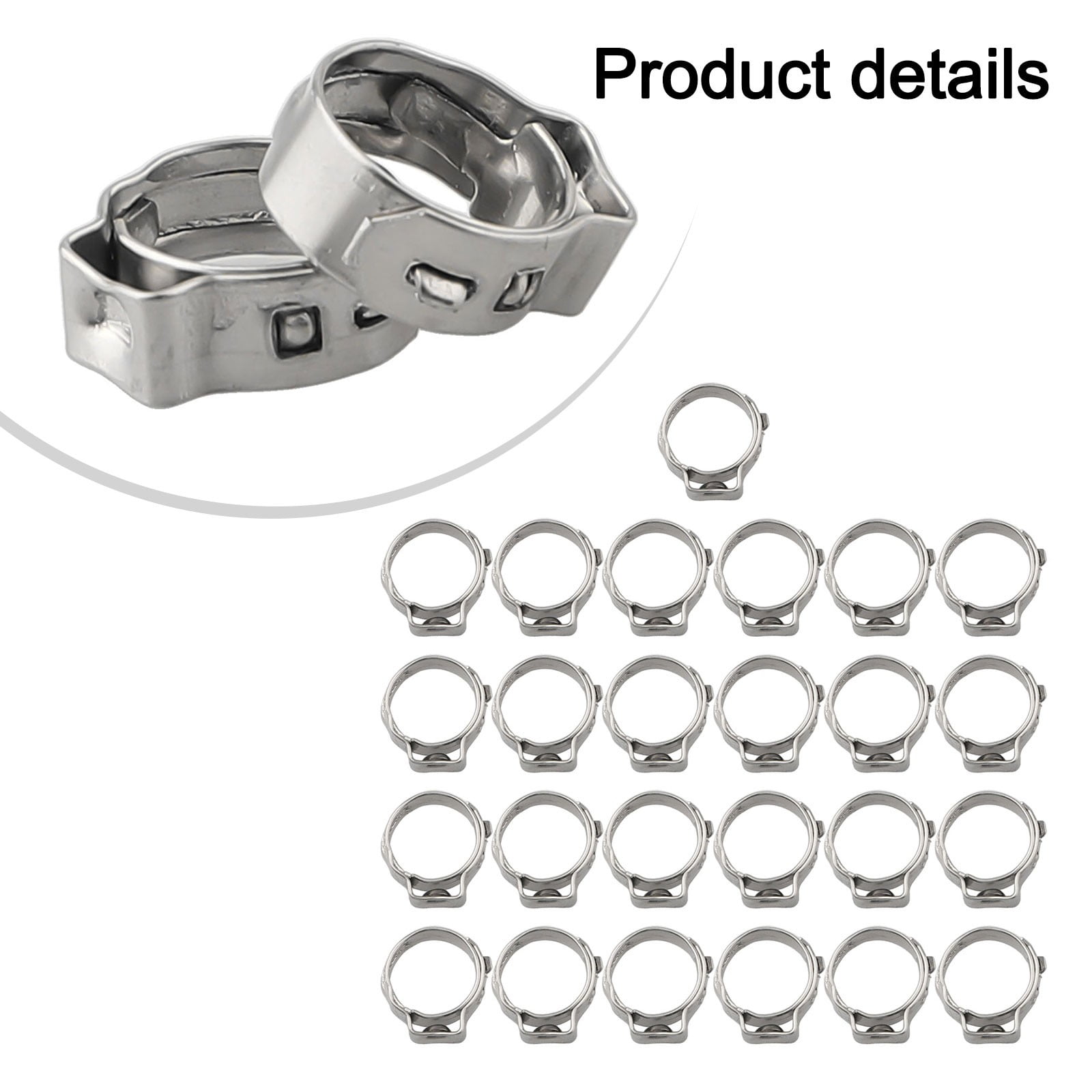 BTOER 25pcs Stainless Steel Hose Clamps Single Ear Stepless for Sealing ...
