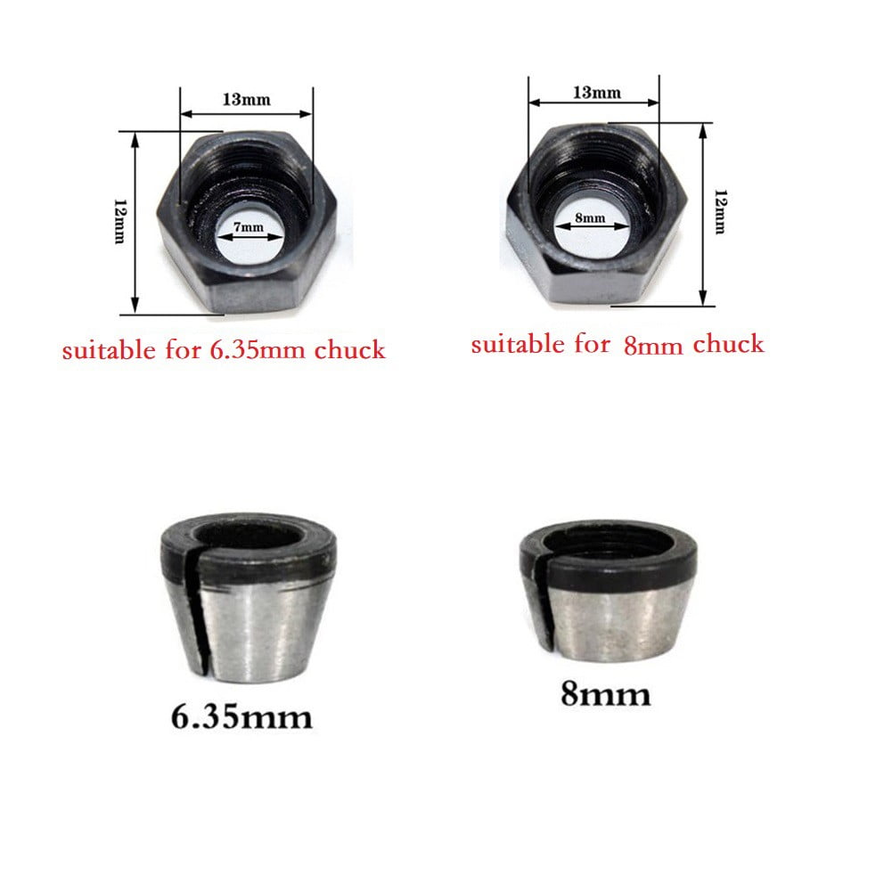 BTOER 2pcs 6.35mm/8mm Collet Chuck Adapter With Nut For Engraving and ...