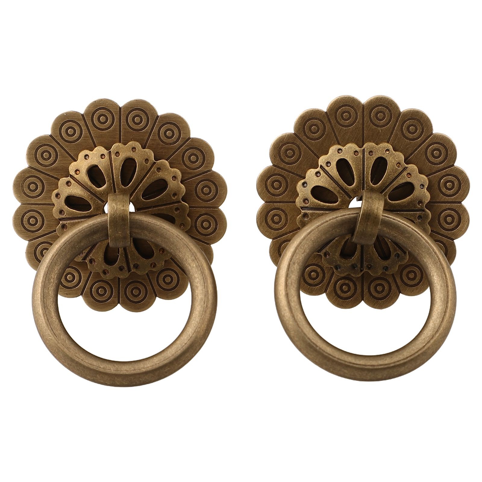 BTOER 2pcs Vintage Handle Mini Handle Pulls Antique Copper Cabinet Ring Handles Brass Drawer ...